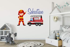 custom name firefighter wall decal - personalized nursery name -wall decal for nursery decoration playroom decoration (wide40 x25 heigth inches)