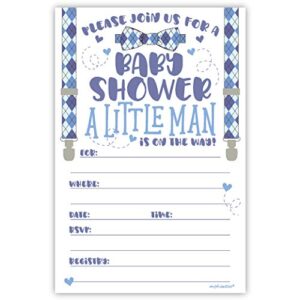 20 count - little man baby shower invitations for boys - envelopes included