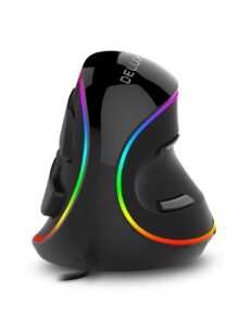 delux ergonomic mouse, wired large rgb vertical mouse with 6 buttons, 4000dpi, removable wrist rest for carpal tunnel (m618plus rgb-wired)