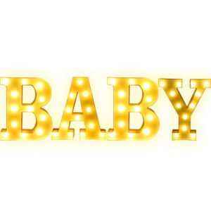 creation core 8.7" tall large led baby word marquee signs battery operated warm white light up letters for home bedroom nursery room table wall decor, baby