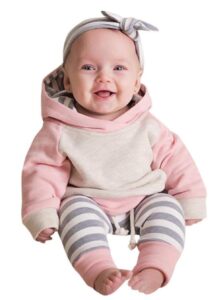 ritatte baby girl clothes long sleeve hoodie tops striped pants sweatsuit set infant girl jogging suits fall winter outfit (pink,size 3-6 months(70))