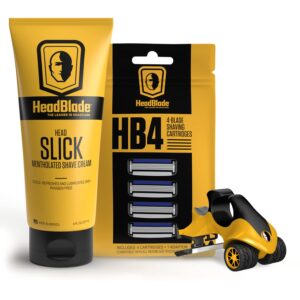 atx men's head shaving basics bundle with 8oz headslick cream, razor, blade refills - close shave kit with an easier and faster shave