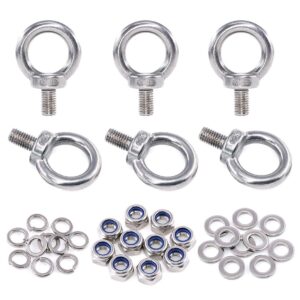 36pcs 304 stainless steel m8 male thread lifting ring eye bolt kit, including 6pcs m8 eye bolt with 10pcs lock nuts, 10pcs lock washers and 10pcs flat washers