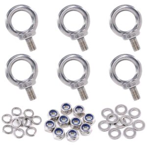 36pcs 304 stainless steel m6 male thread lifting ring eye bolt kit, including 6pcs m6 eye bolt with 10pcs lock nuts, 10pcs lock washers and 10pcs flat washers