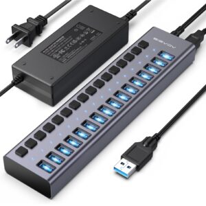 powered usb 3.1 hub, acasis 16 ports usb 3.1 hub with 10gbps data speed，aluminum housing, usb hub powered with 96w power adapter, usb hub for pc/laptop, computer, flash drive, printer, camera