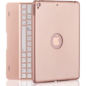 nokbabo ipad keyboard case for ipad pro 9.7 inch, 2018 ipad 6th gen, 2017 ipad 5th gen, ipad air 2 & 1 case with keyboard, 130° smart folio hard back cover, ultra slim, auto wake and sleep - rose gold