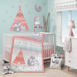 lambs & ivy little spirit 3-piece crib bedding set - blue, gray, white, coral