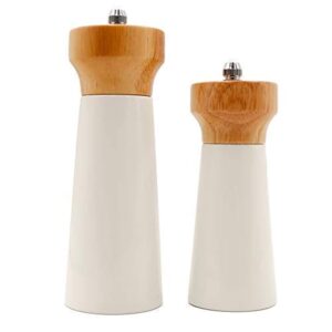 salt and pepper grinders white salt shaker wooden pepper salt grinder set pepper mill - stainless ceramic refillable for sea salt black pepper - 5" and 6" christmas gift set by tessïe & jessïe