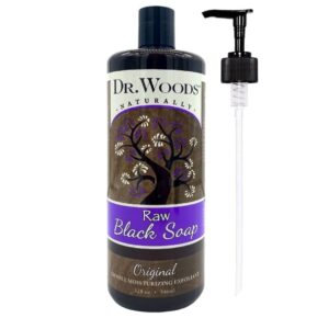 dr. woods raw black liquid castile soap with pump, 32 ounce