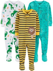 simple joys by carter's baby boys' snug-fit footed cotton pajamas, pack of 3, dinosaur/animal, 12 months