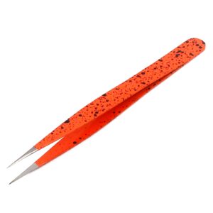 ddp tweezers for ingrown hair - stainless steel precision sharp tweezers for splinters, ticks and glass removal - best for eyebrow hair, facial hair removal - steel pointy (orange & black)