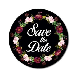 darling souvenir 45 pcs floral wreath black round save the date stickers envelope seals-1.6 inches