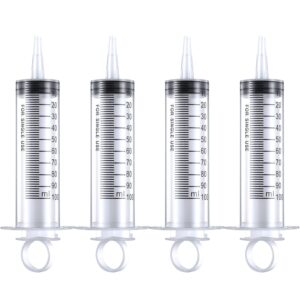 frienda 4 pack large plastic syringe for scientific labs and dispensing multiple uses measuring syringe tools (100 ml)