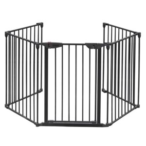 bonnlo 120.5-inch metal fireplace fence guard 5-panel baby safety gate/barrier/play yard with door christmas tree fence hearth gate for kids/pet/toddler/dog/cat, black