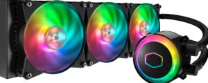 cooler master masterliquid ml360r rgb cpu liquid cooler - argb lighting sync, premium pump design and tri mf120r argb fans