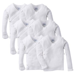 gerber baby 6-pack long-sleeve side-snap mitten-cuff shirt, white, newborn