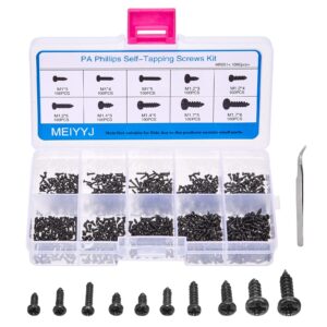 meiyyj 10 kinds small multi-purpose m1 m1.2 m1.4 m1.7 phillips head micro screws self-tapping electronic screws assortment kit pack of 1000