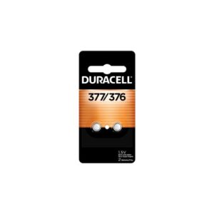 duracell 376/377 silver oxide button battery, 2 count pack, 376/377 1.5 volt battery, long-lasting for watches, medical devices, calculators, and more