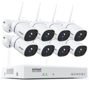 safevant 8 channel wireless 3mp ip camera system with night vision and motion detection, 4tb storage, wifi, indoor/outdoor use