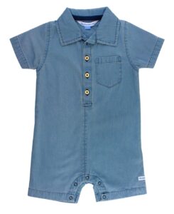 ruggedbutts® baby/toddler boys light wash denim romper - 6-12m