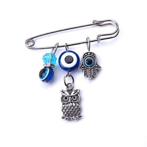 myevileye blue and silver color evil eye hamsa stroller pin with owl for baby good luck