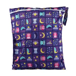 sigzagor wet dry bag baby cloth diaper nappy insert bag reusable washable (moon star owls)