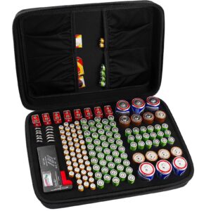 comecase hard battery organizer storage box, carrying case bag holder - holds 148 batteries aa aaa c d 9v - with battery tester bt-168 (batteries are not included)