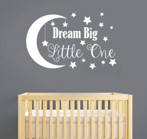 dream big little one wall decal, nursery wall decal, nursery decor, nursery wall quote, quote decal, removable vinyl wall stickers for baby kids boy girl bedroom nursery decor a34 (big, white)