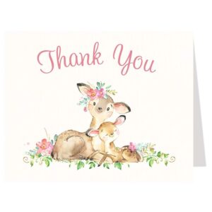 deer baby shower thank you notes for girl woodland forest cards with envelopes (24 count)