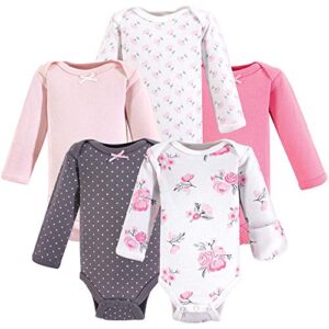 hudson baby unisex cotton preemie bodysuits basic pink floral long-sleeve,