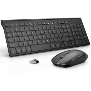 rechargeable wireless keyboard and mouse combo- j joyaccess 2.4g compact quiet slim wireless keyboard mouse combo for laptop,pc,desktop,computer,windows- black