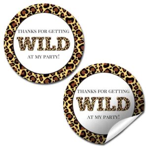 leopard print themed birthday party thank you sticker labels, 40 2" party circle stickers by amandacreation, great for party favors, envelope seals & goodie bags