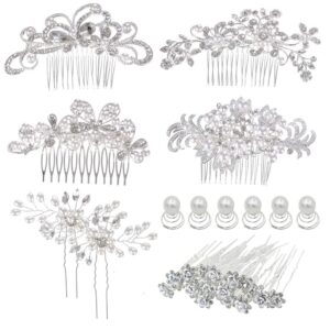 insowni 32 pack silver wedding hair side combs+u-shaped & twist bridal hair pins pieces accessories rhinestone pearls for women girls brides bridesmaids