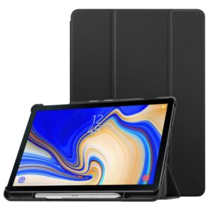 fintie slim case for samsung galaxy tab s4 10.5 2018 with s pen holder, ultra thin tri-fold stand cover with auto sleep/wake for samsung tab s4 10.5 inch tablet sm-t830/t835/t837, black