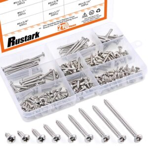 rustark 210-pcs [# 6 5/16'' to 1-1/2''] 304 stainless steel round pan head phillips cross wood screws drive self tapping drilling screws assortment kit