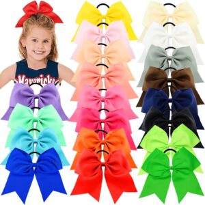 willingtee 20pcs 8" large cheer bows for girls ponytail holder grosgrain ribbon cheerleading bows elastic hair tie bands for baby girls school colleage teens senior cheerleader