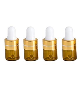 30pcs essential oil dropping bottles refillable amber glass dropper bottles portable perfume sample vials cosmetic lotion liquid containers with glass eye dropper and caps (1ml)