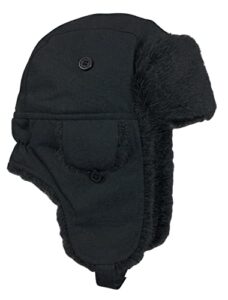 n'ice caps kids winter trapper hat warm large ear flaps (black 1, 10-12 years)