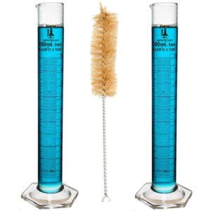 100ml graduated cylinder with brush, 3.3 boro. glass, single metric scale, karter scientific 213i52 (pack of 2)