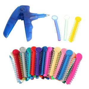 dental orthodontic ligature ties and orthodontic ligature gun dispenser, teeth orthodontic ligature ring rubber bands (multi-color) 1040pcs (ligature gun and ligature ties)