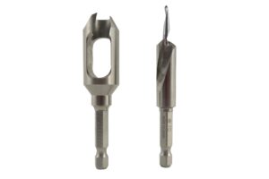 woodowl 58s-11 plug cutter/countersink set 3 mm (~1/8”) pilot hole and 8 mm (~5/16”) countersink and plug, cuts plugs with cordless drills