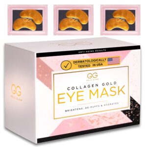 gold glow 24k collagen under eye gel patches, reduces puffiness, dark circles, anti wrinkle, anti aging gold eye mask, hydrogel, undereye bags treatment, puffy eye pads for men women (30 pairs)