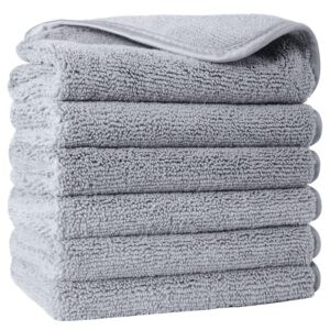 polyte premium lint free microfiber washcloth face towel, 13 x 13 in, set of 6 (gray)