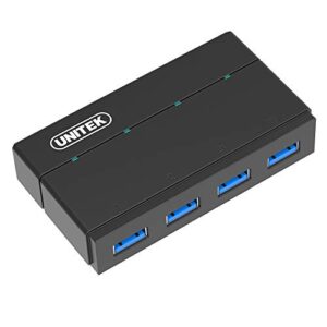 unitek active usb hub 4 port 3.0 gen 1 + power supply, superspeed data hub multiport splitter for pc, laptop, keyboard, mouse, printer, ios (mac) + windows compatibility, plug & play black