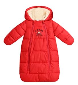 aivtalk infant baby long sleeve hooded wearable blanket zipper up fleece snowsuit for toddler newborn 6-12 months red