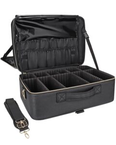 relavel extra large makeup bag, makeup case professional makeup artist kit train case travel cosmetic bag brush organizer, waterproof leather material, with adjustable shoulder straps and dividers