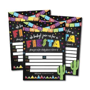 25 fiesta baby shower invitations, sprinkle invite for boy or girl, spanish mexican theme gender neutral reveal, cute printed fill or write in blank printable card coed twin party stock paper supplies