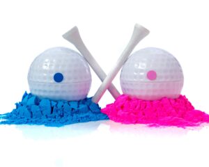 gender reveal golf balls exploding golf ball set (1 pink + 1 blue + 2 wooden tees per pack) girl or boy baby reveal ideas | announcement party themed gender reveal decorations powder explosion