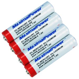 maximalpower (4 pack lr03 / am-4 aaa 1.5v super alkaline batteries - 140 minutes