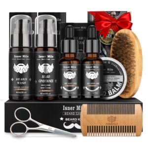 beard kit for men grooming & care with 2 pack beard oils, balm, wash & conditioner for after shave lotions-sandalwood, brush, combs, scissors, valentine's day christmas fathers gifts for dad men him